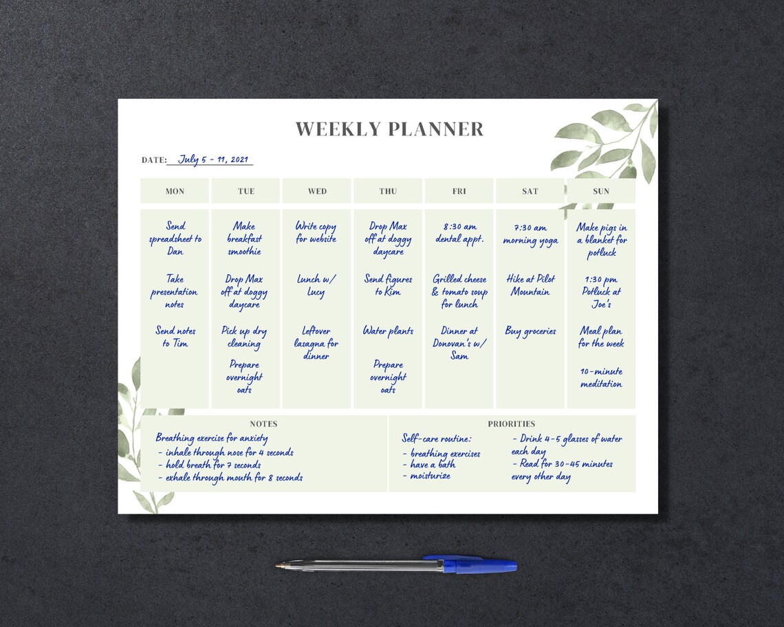 Landscape Weekly Planner, Weekly Planner, Horizontal Weekly Planner ...