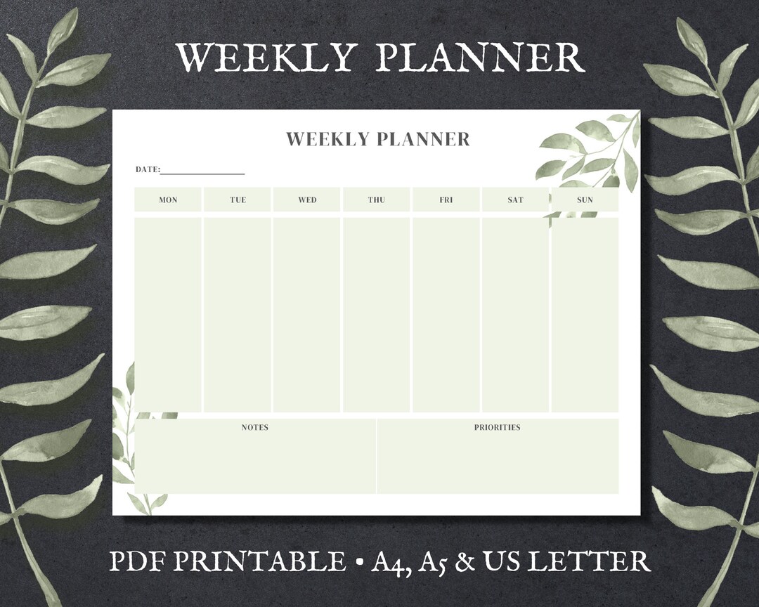 Landscape Weekly Planner, Weekly Planner, Horizontal Weekly Planner ...