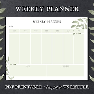 Landscape Weekly Planner, Weekly Planner, Horizontal Weekly Planner ...