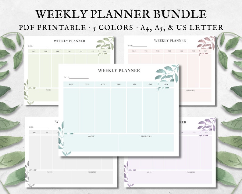 Landscape Weekly Planner Bundle, Weekly Planner, Planner Bundle ...