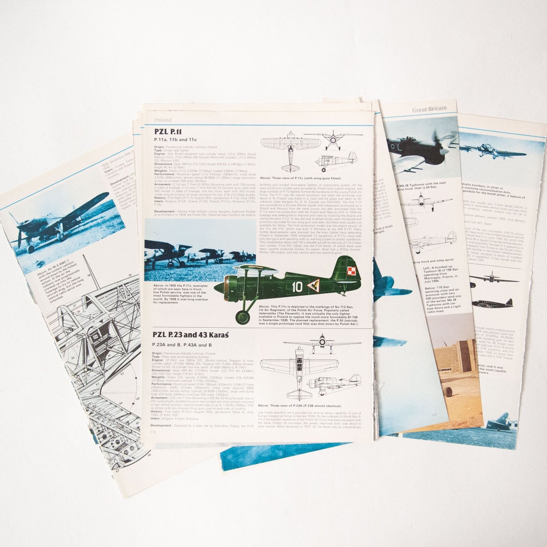 Set of 10 Vintage Military Airplane Pages Paper Pack | Color ...