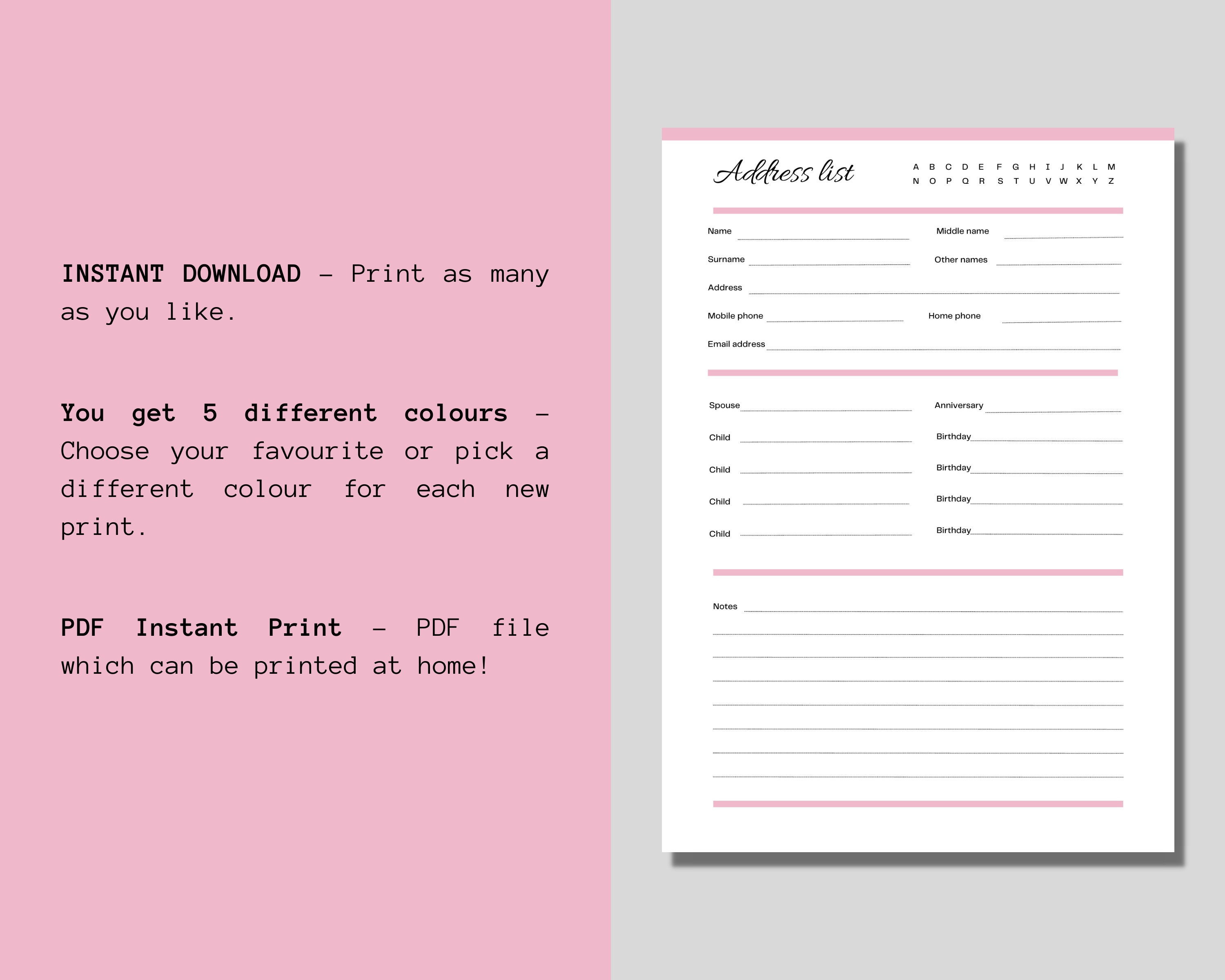 Printable Detailed Address Book, Address List, Contact List, Contact ...