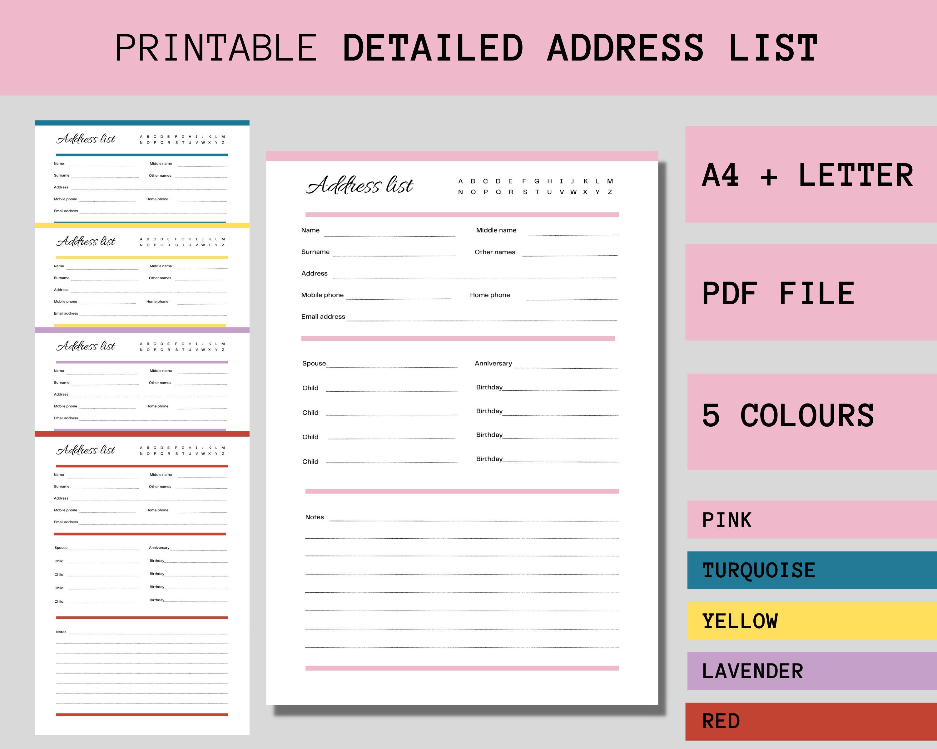 Printable Detailed Address Book, Address List, Contact List, Contact ...