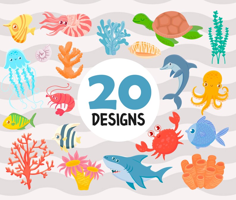 Cartoon Sea Animals Svg,sea Animal Svg,animal Clip Art, Cute Ocean ...