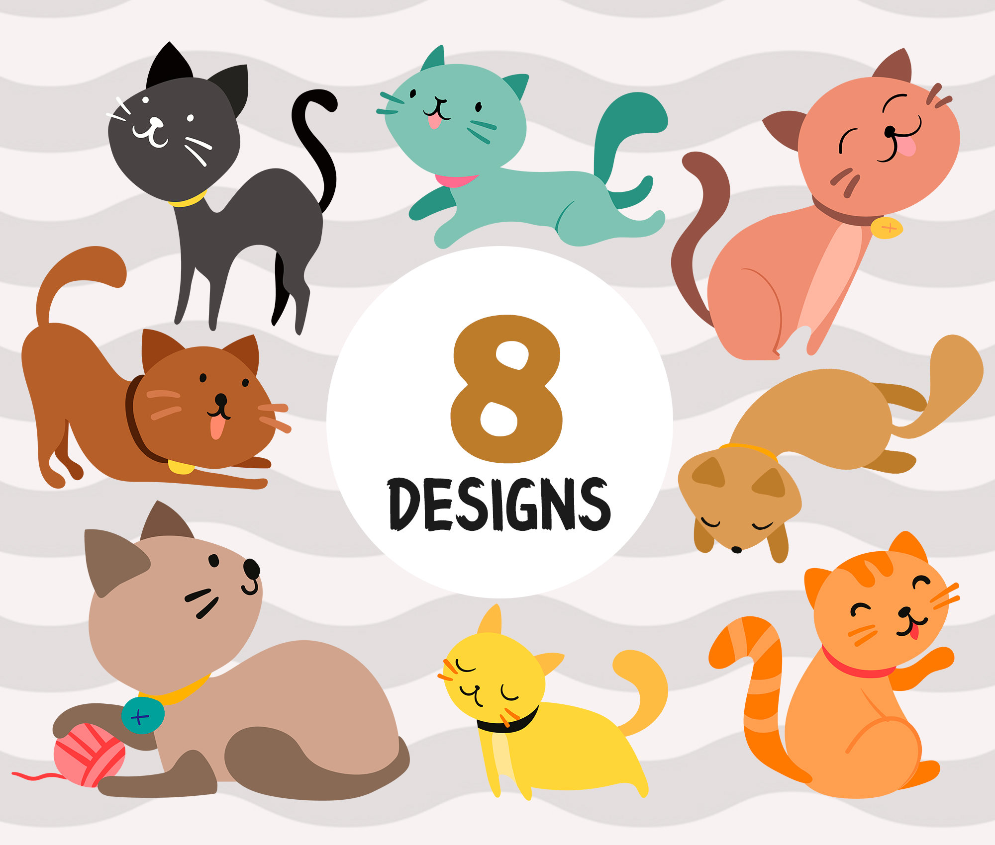 Colección de gatos svg, gatos svg, gatos sentados, acostados, durmiendo ...