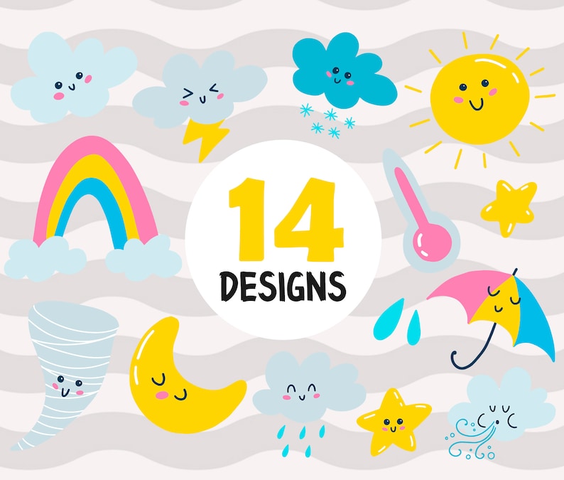 Weather Svg,weather Clipart, Rainbow Svg, Sun Clipart, Cloud Clipart ...