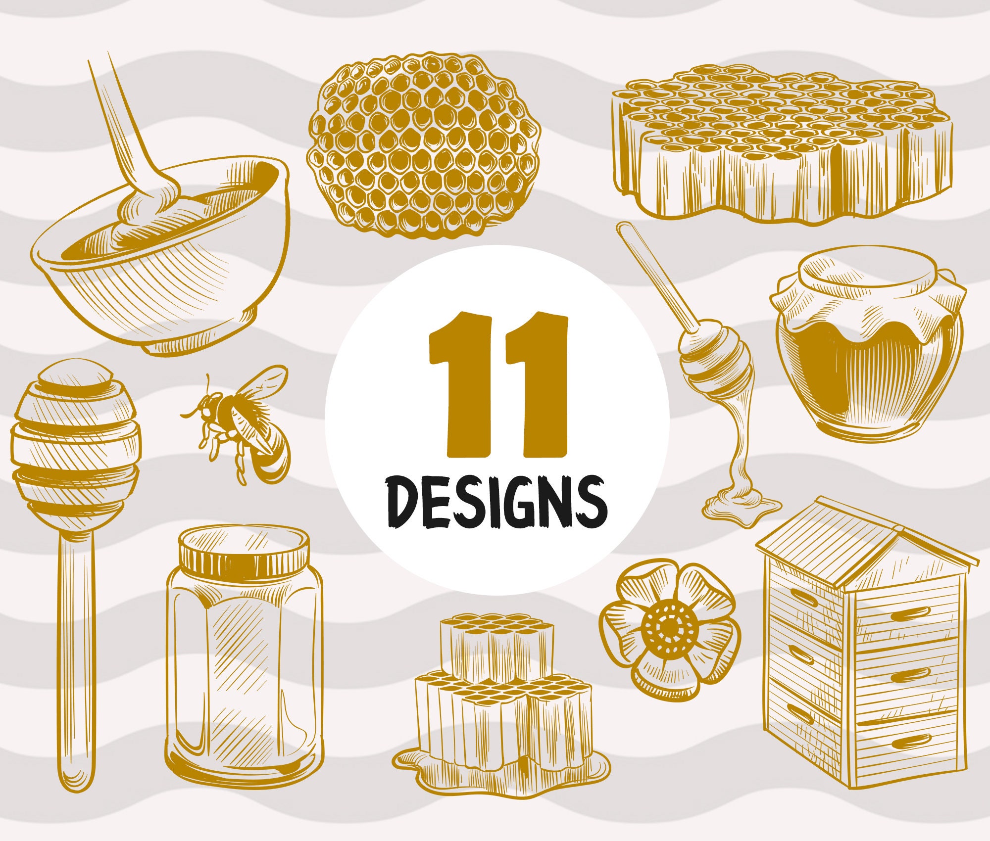Honey Svg,honey Svg Printable Design, Vector Bee Set, Bee Svg,honeycomb ...