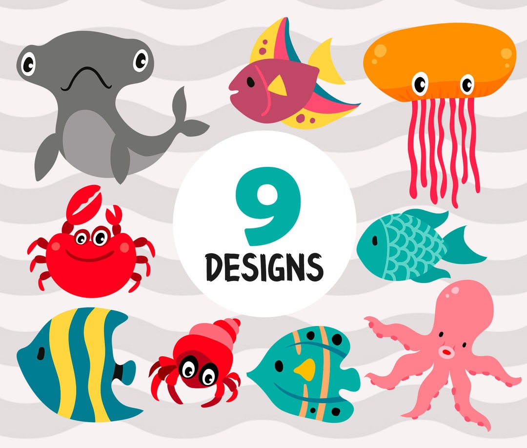 Ocean Characters Svg,fish Svg, Octopus Svg, Crab Svg, Fish Clipart Svg ...