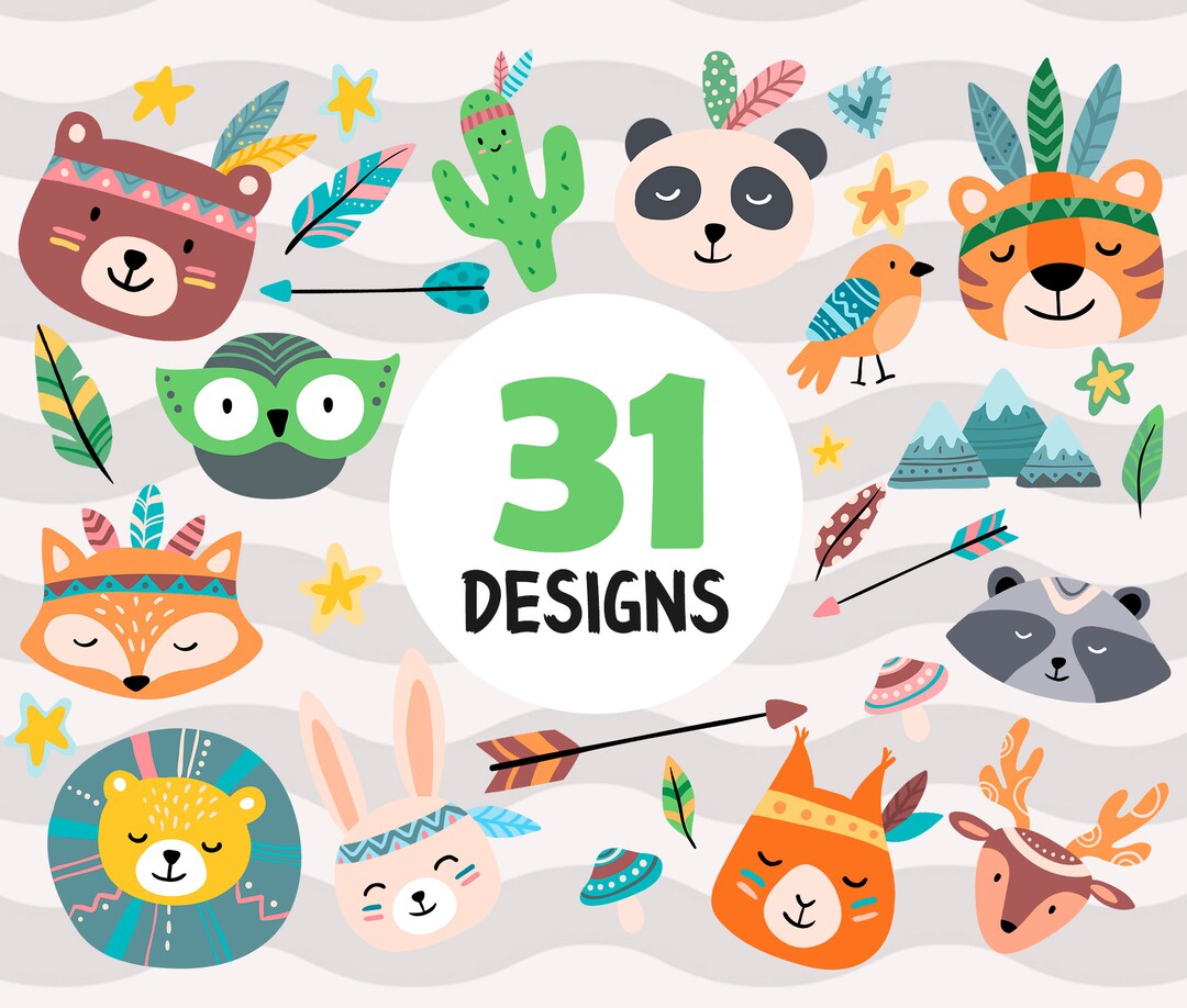 Tribal Animal Faces Svg,woodland Forest Animals Svg, Tribal Clip Art ...