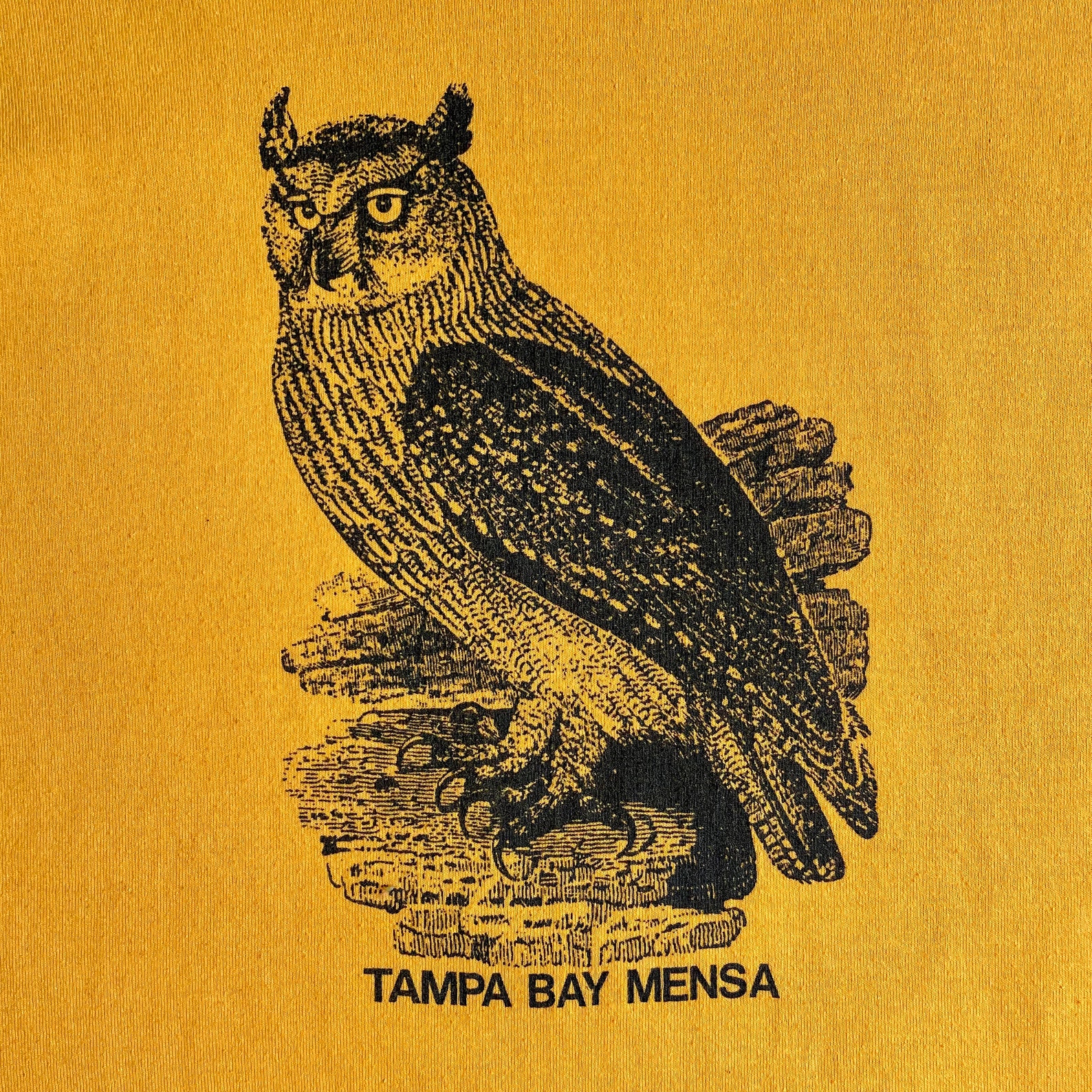 1980s / 1990s Vintage Yellow Tampa Bay Mensa Owl Single Stitch T-shirt ...