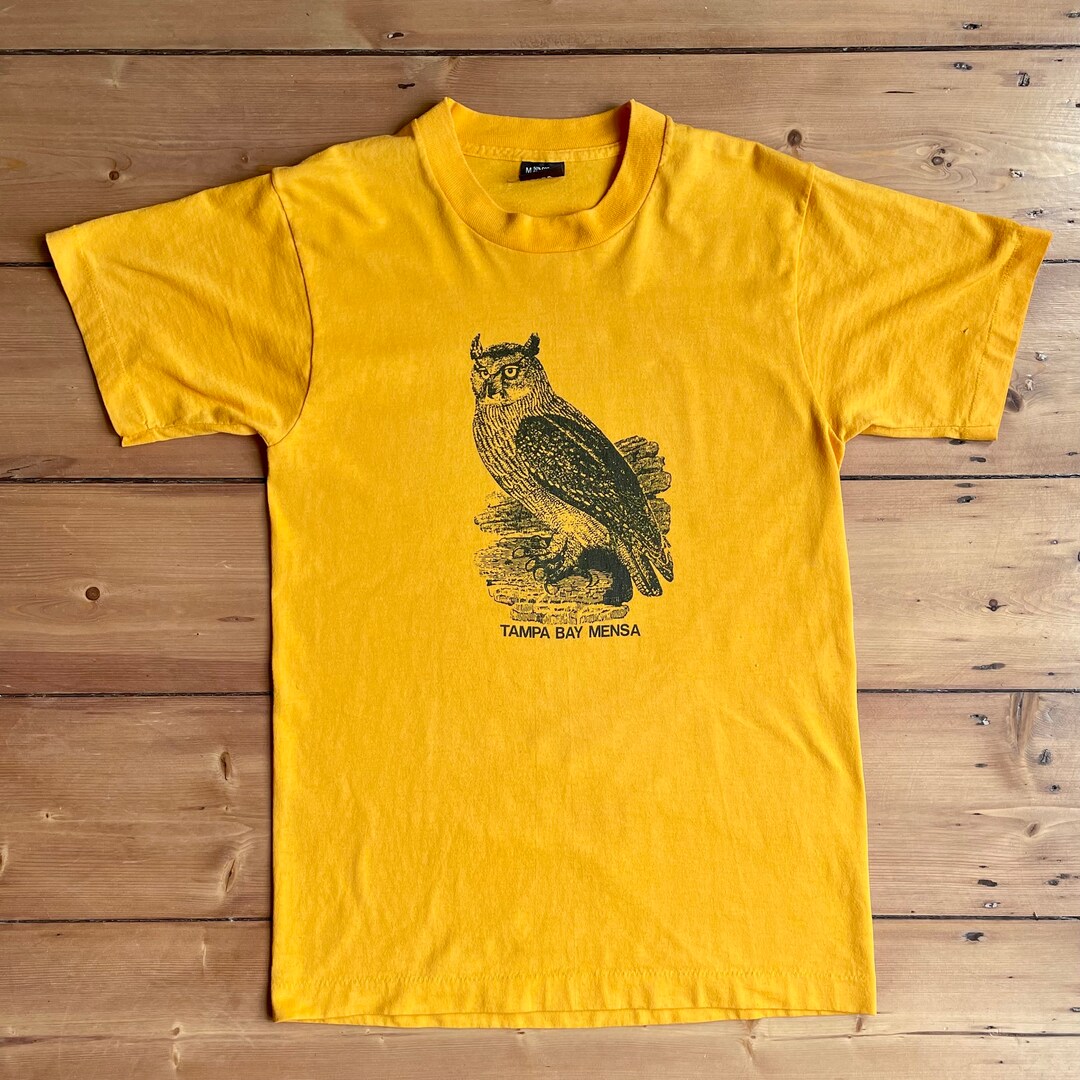 1980s / 1990s Vintage Yellow Tampa Bay Mensa Owl Single Stitch T-shirt ...