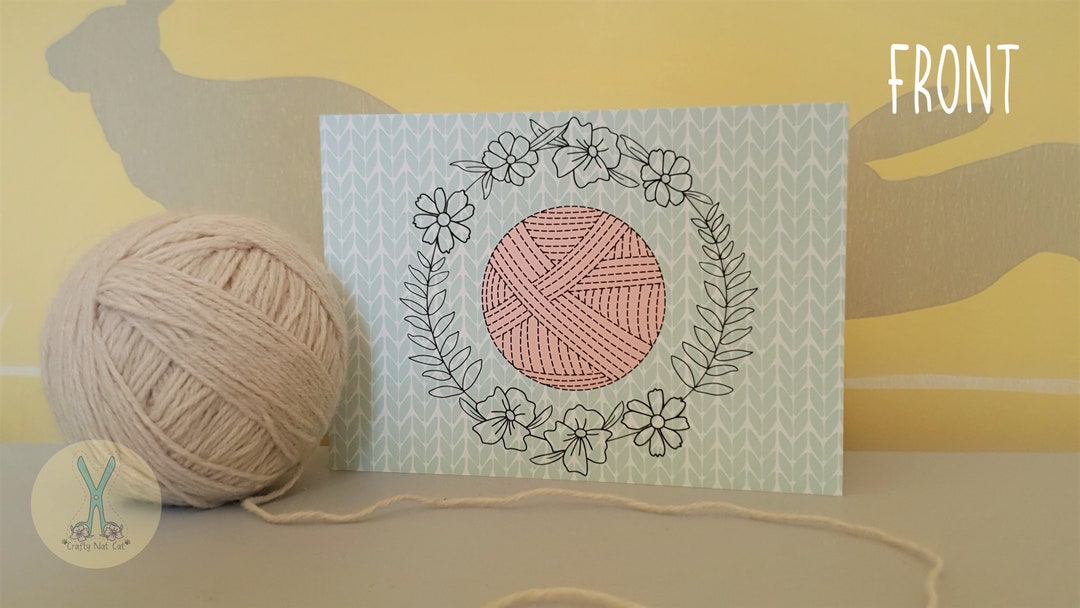 A6 Knitting Postcard - Yarn & Flowers - Etsy