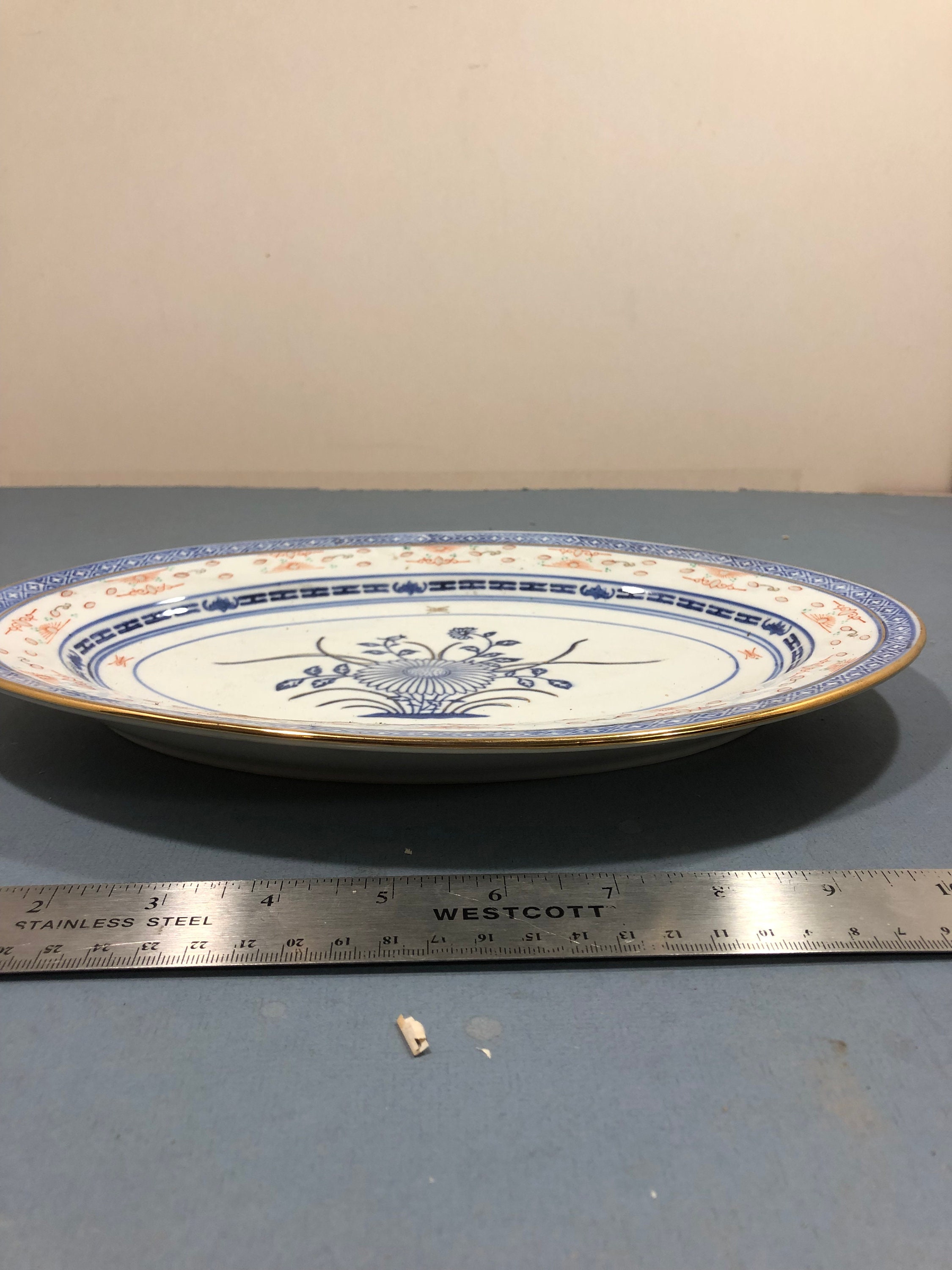 Vintage Chinese Blue / White Rice Eye Grain 12" Oval Plate - Etsy