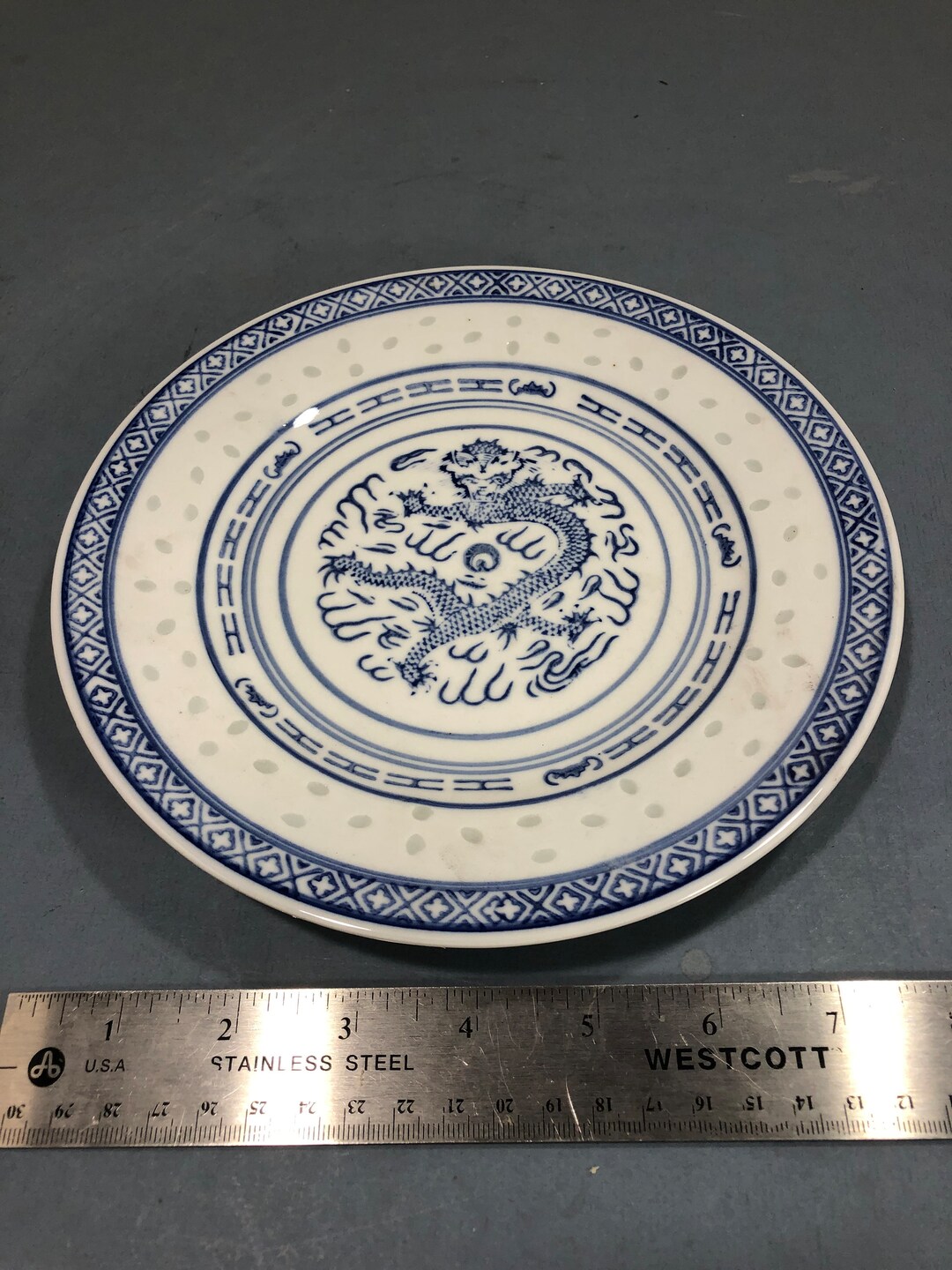 Set of 2 Vintage Chinese Blue / White Rice Eye Grain 8 Side Plate From ...