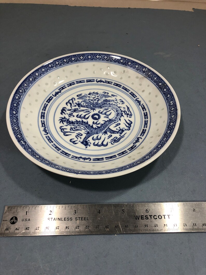 Set of 4 Vintage Chinese Blue / White Rice Eye Grain 5.5 Appetizer ...