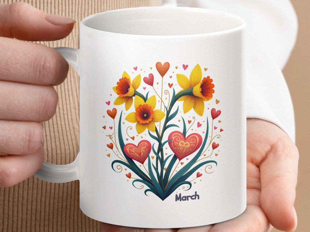 Daffodil March Birth Month Flower Mug Artistic Floral Design Gift Idea ...