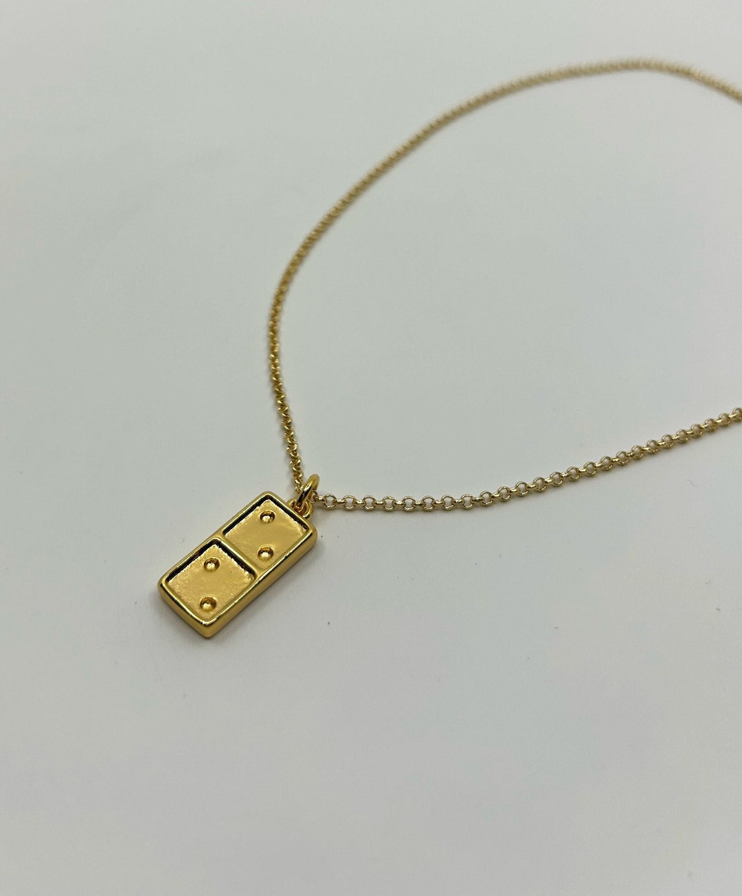 18K Gold Filled Necklace Charm Pendant Necklace Domino Necklace Domino ...
