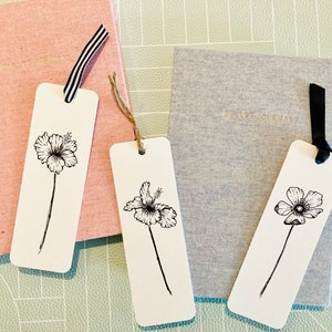 Black and White Minimalist Wildflower Bookmark. Original Hand Drawn ...