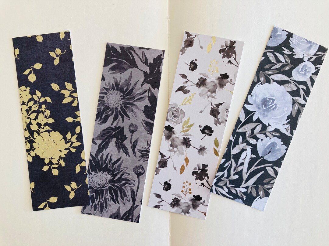 Dark Floral Bookmarks Black and White Wildflowers Bookish Gifts Gift ...
