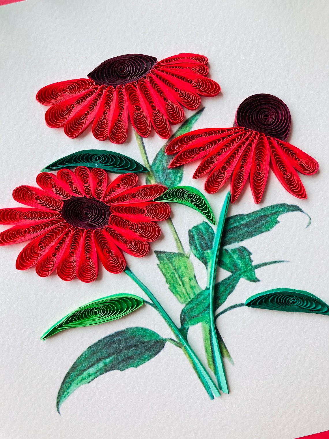 Red Daisy Flowers, Quilled Card, Art Paper, Greeting Card, Quilling ...