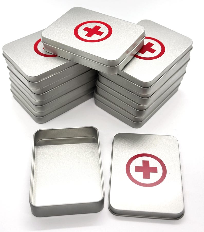 Empty Metal Tins First Aid Storage Container W/ Lid (medicine Pill Box ...