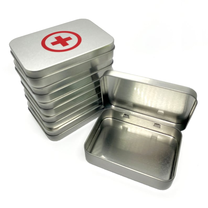 Empty Metal Tins First Aid Storage Container W/ Lid (medicine Pill Box ...