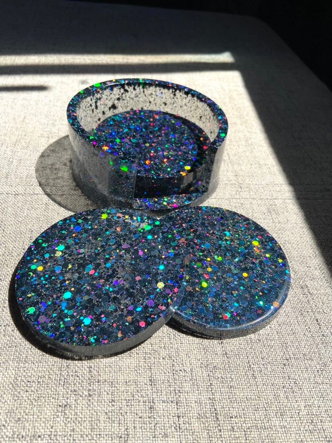 Black Glitter Coasters With Matching Coaster Holder Resin Black ...
