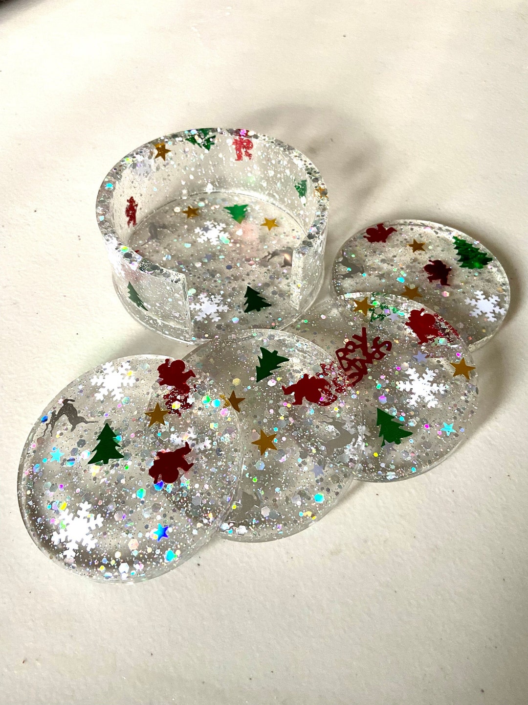 Christmas Resin Coaster Set Christmas Coaster Set With Matching Coaster ...