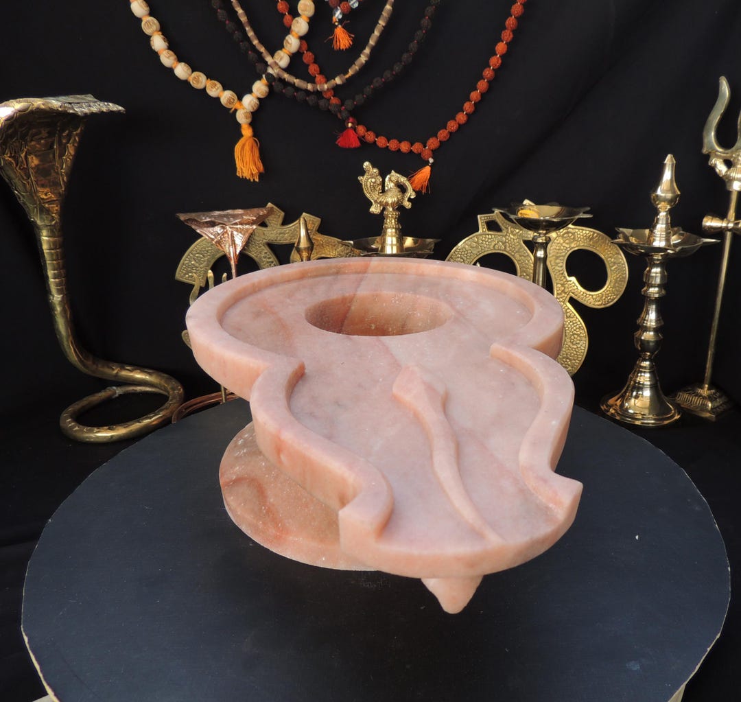 Damroo Shape Yoni Base / Jaladhari- 12 Inches. Pinkish Marble Stone ...