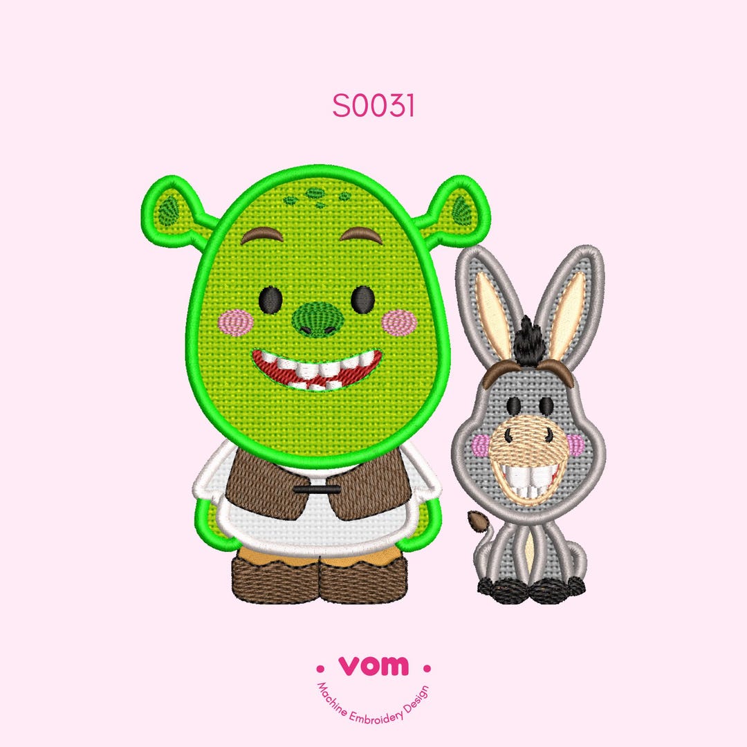 Shrek & Donkey APPLIQUE Machine Embroidery Design in 7 Sizes - Etsy