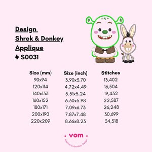 Shrek & Donkey APPLIQUE Machine Embroidery Design in 7 Sizes - Etsy