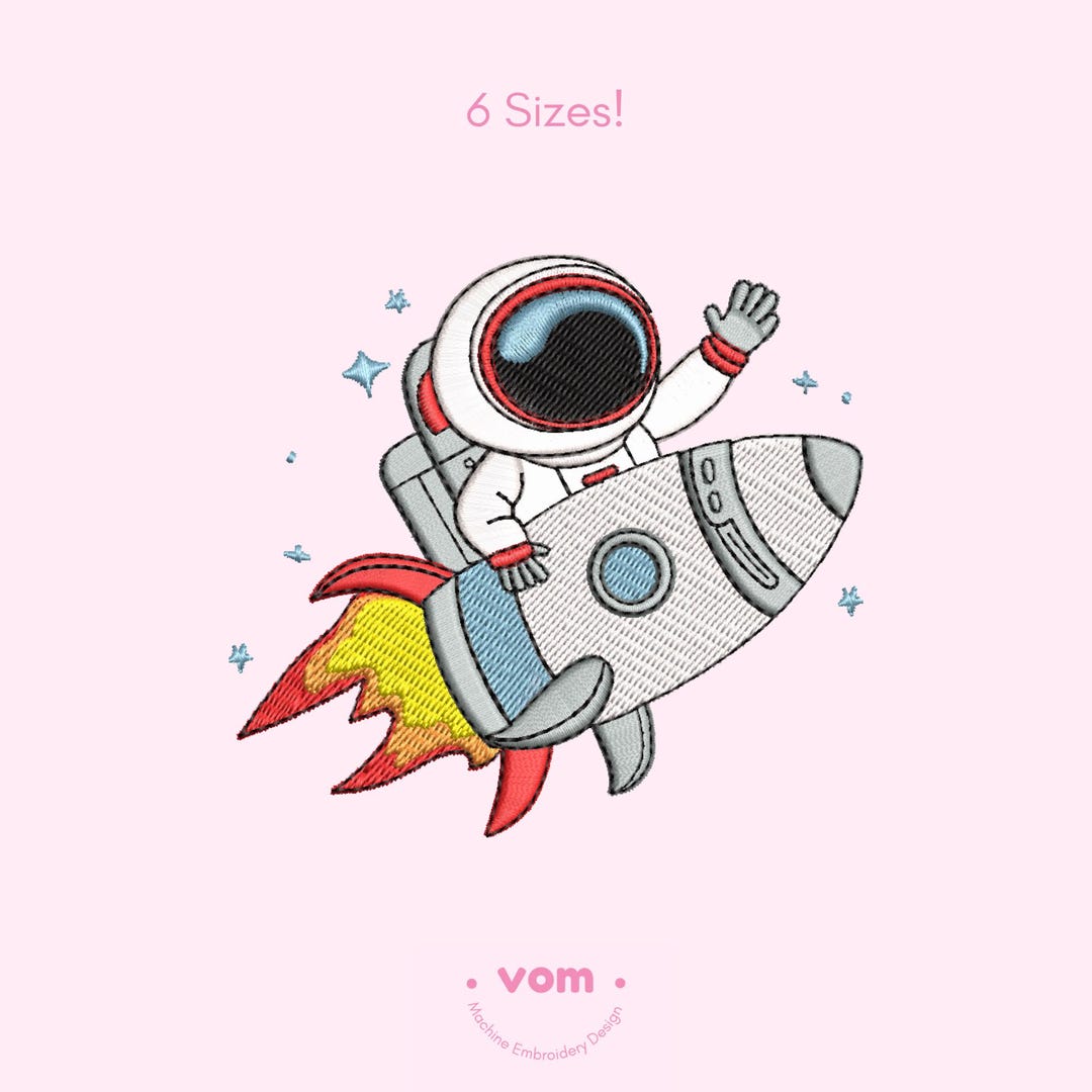 Astronaut & Rocket Embroidery Design - Space Adventure for Kids Pattern ...