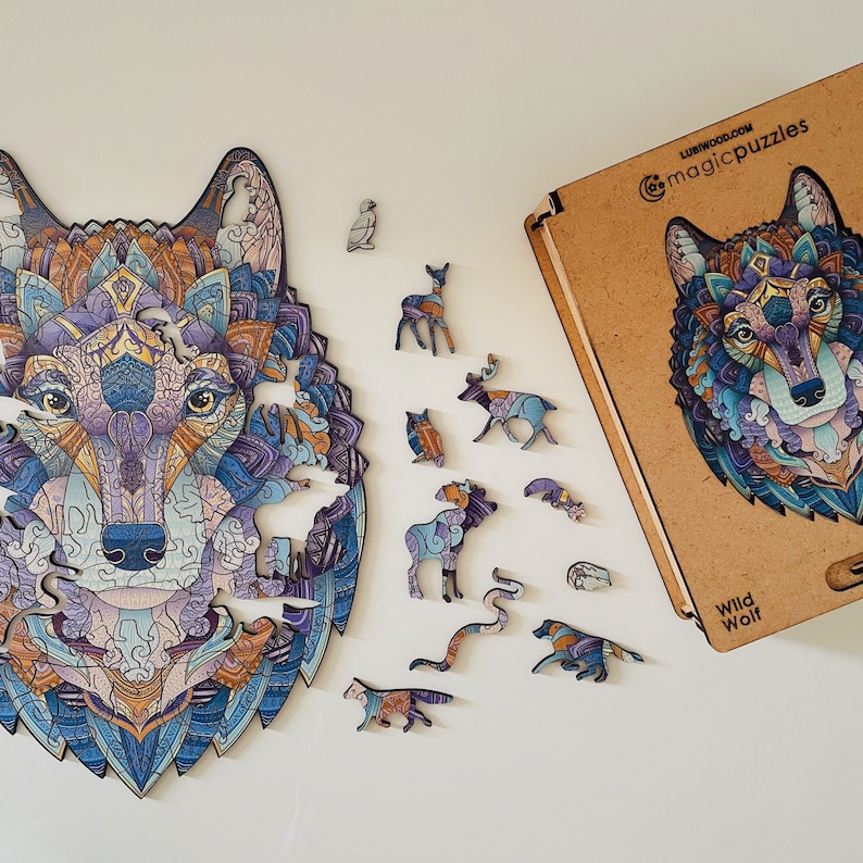 Wild Wolf Wooden Jigsaw Puzzle: Laser Cut Animal Pieces - Etsy