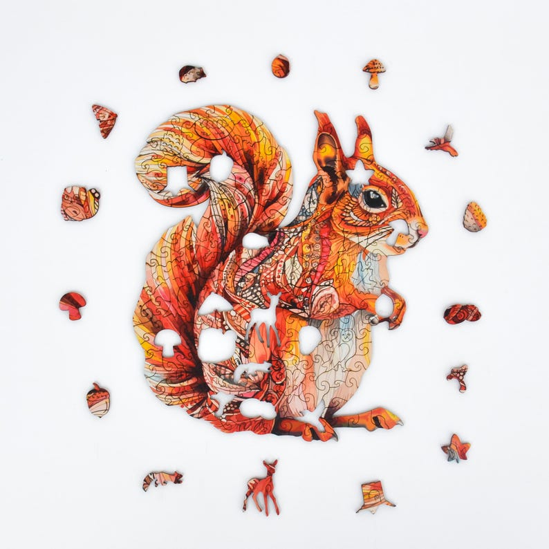 Squirrel Wooden Jigsaw Puzzle: Laser Cut Animal Pieces, A4 Size - Etsy
