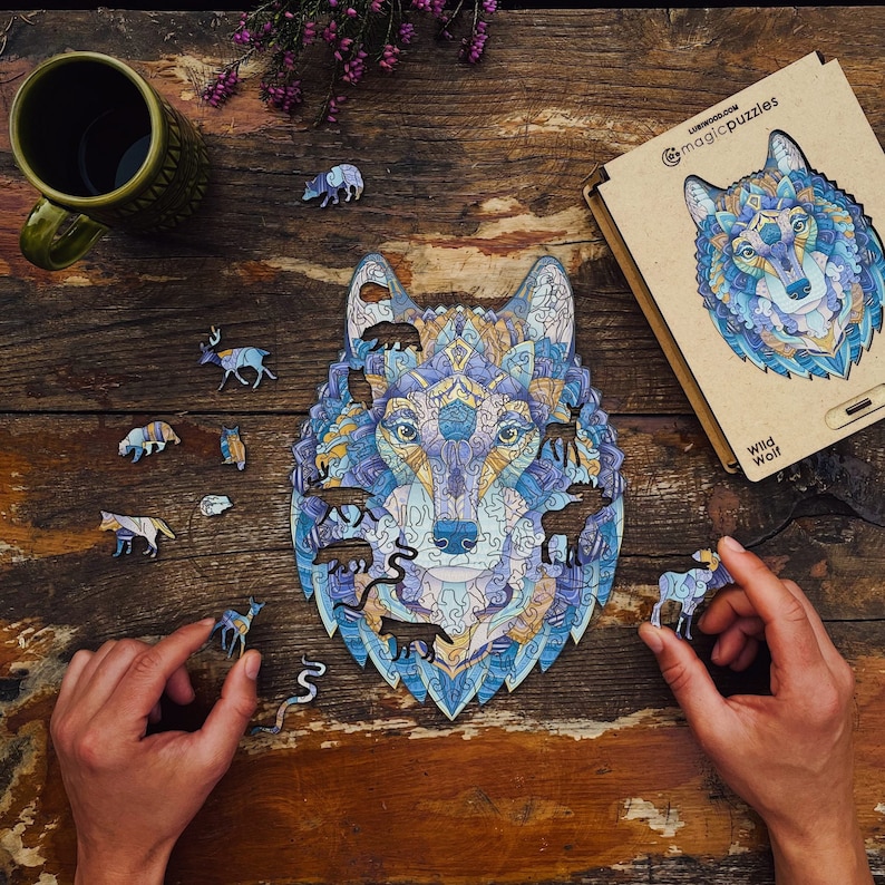 Wild Wolf Wooden Jigsaw Puzzle: Laser Cut Animal Pieces - Etsy