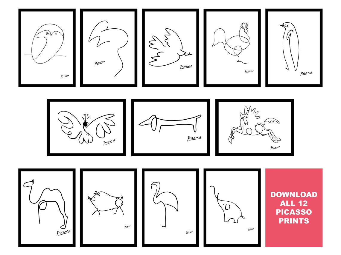 12 Pablo Picasso Animal Prints - Dog Penguin Flamingo Chicken Dove ...