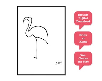 Picasso Flamingo Line Drawing, Neutral Wall Art, Pablo Picasso Sketch ...
