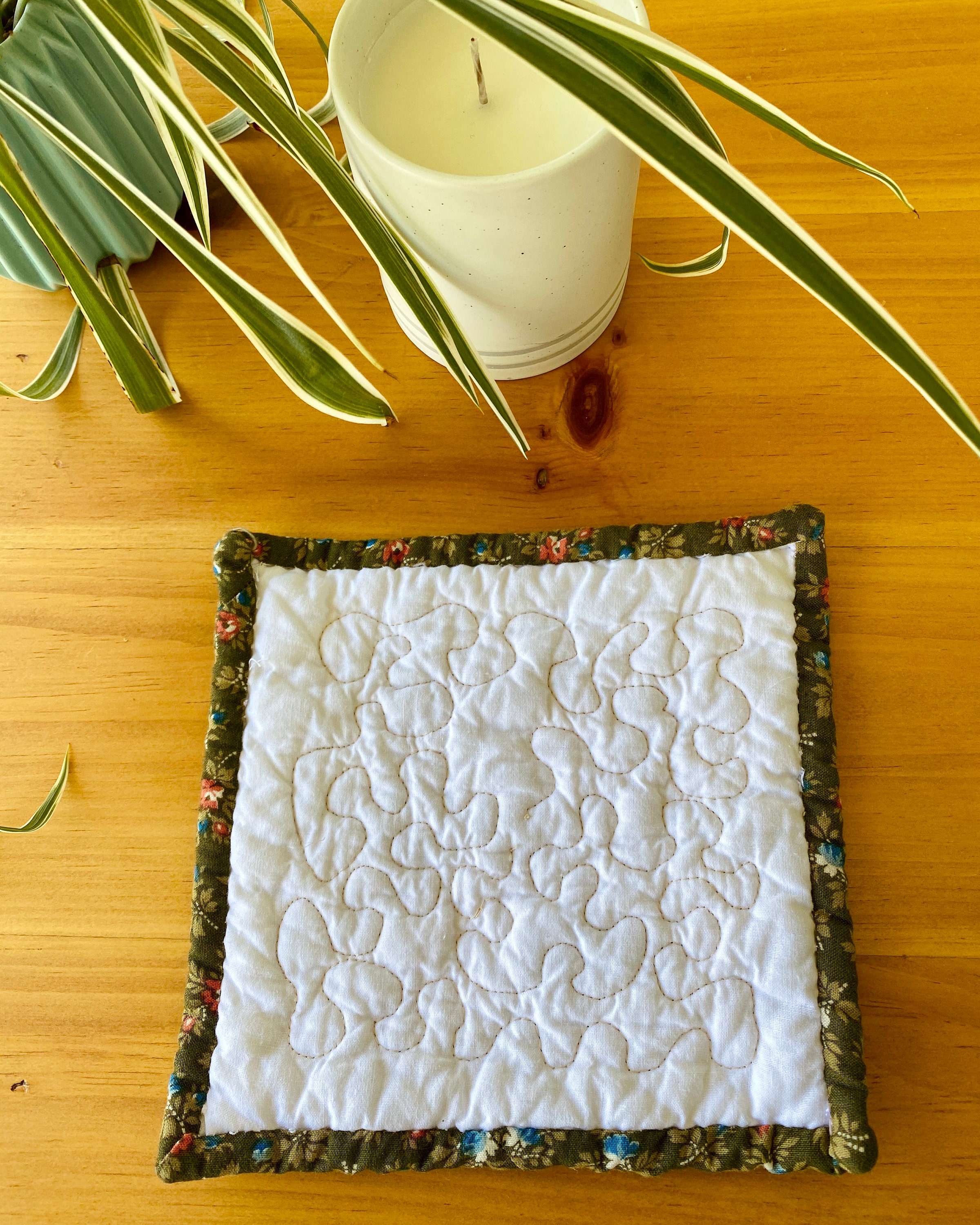 Quilted Candle Mat, Handmade Coaster, Unique Plant Mat, Unique Home ...