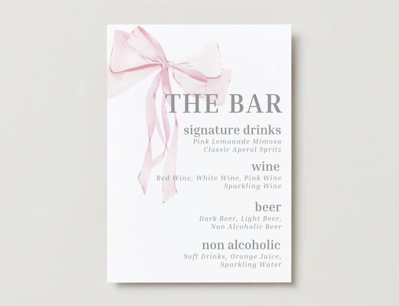 Pink Bow Bar Sign - Digital Template - Etsy