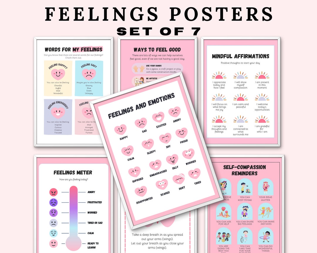 Set of 7 Feelings Poster, Emotions Chart, Homeschool Classroom Decor ...