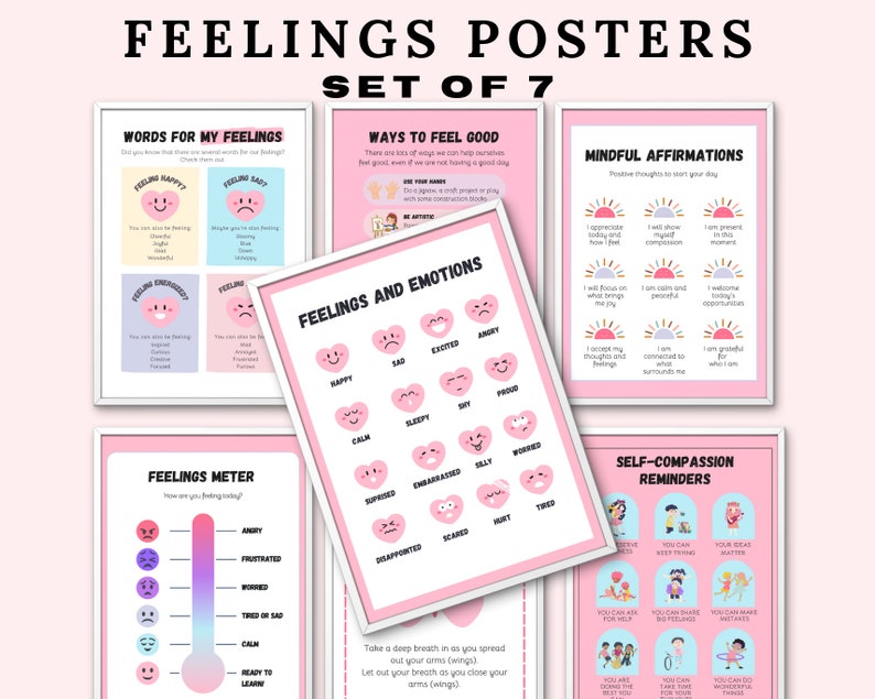 Set of 7 Feelings Poster, Emotions Chart, Homeschool Classroom Decor ...