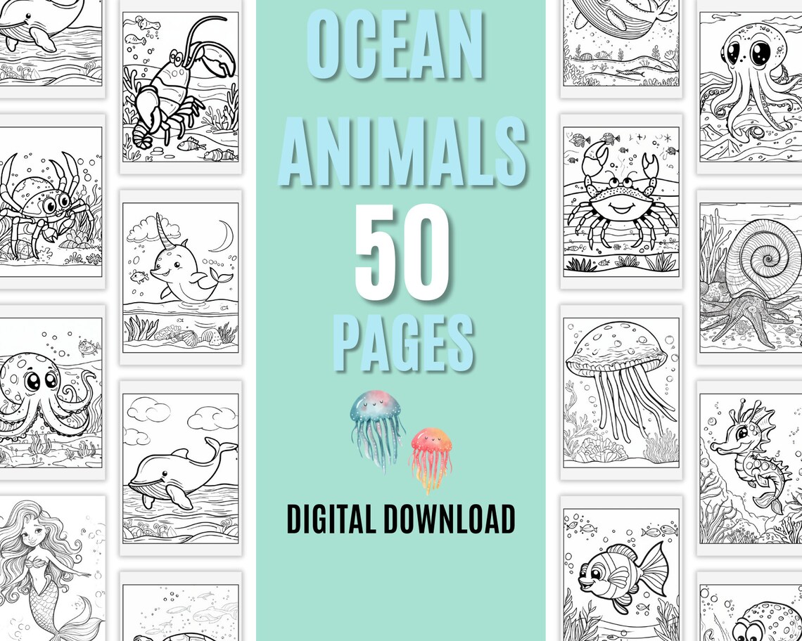 50 Ocean Animals Coloring Pages, Homeschool Art Activities for Kids ...