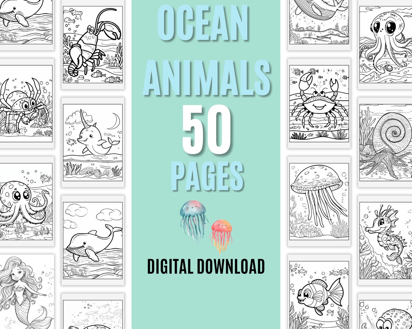 50 Ocean Animals Coloring Pages, Homeschool Art Activities for Kids ...