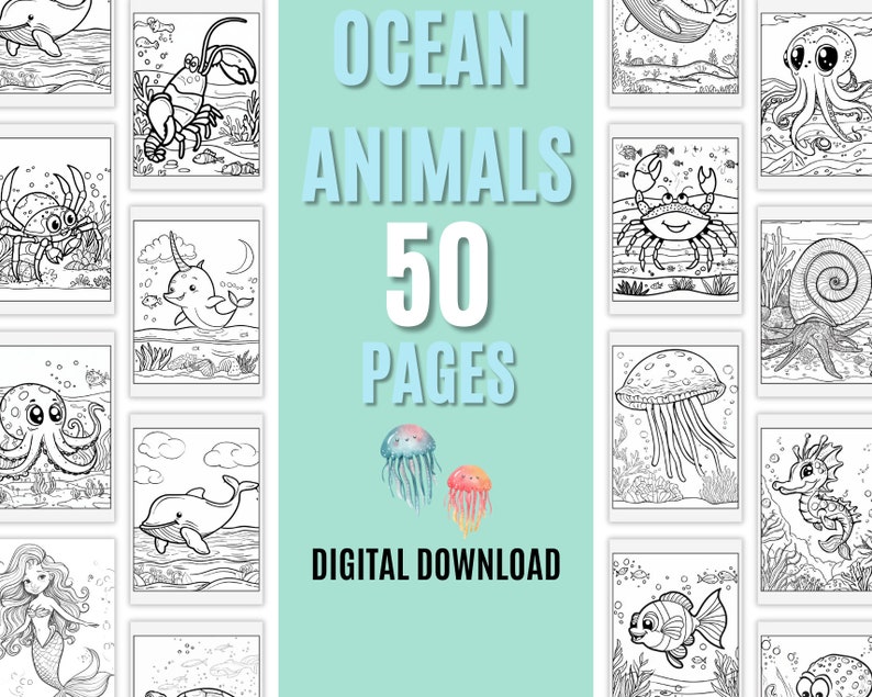 50 Ocean Animals Coloring Pages, Homeschool Art Activities for Kids ...