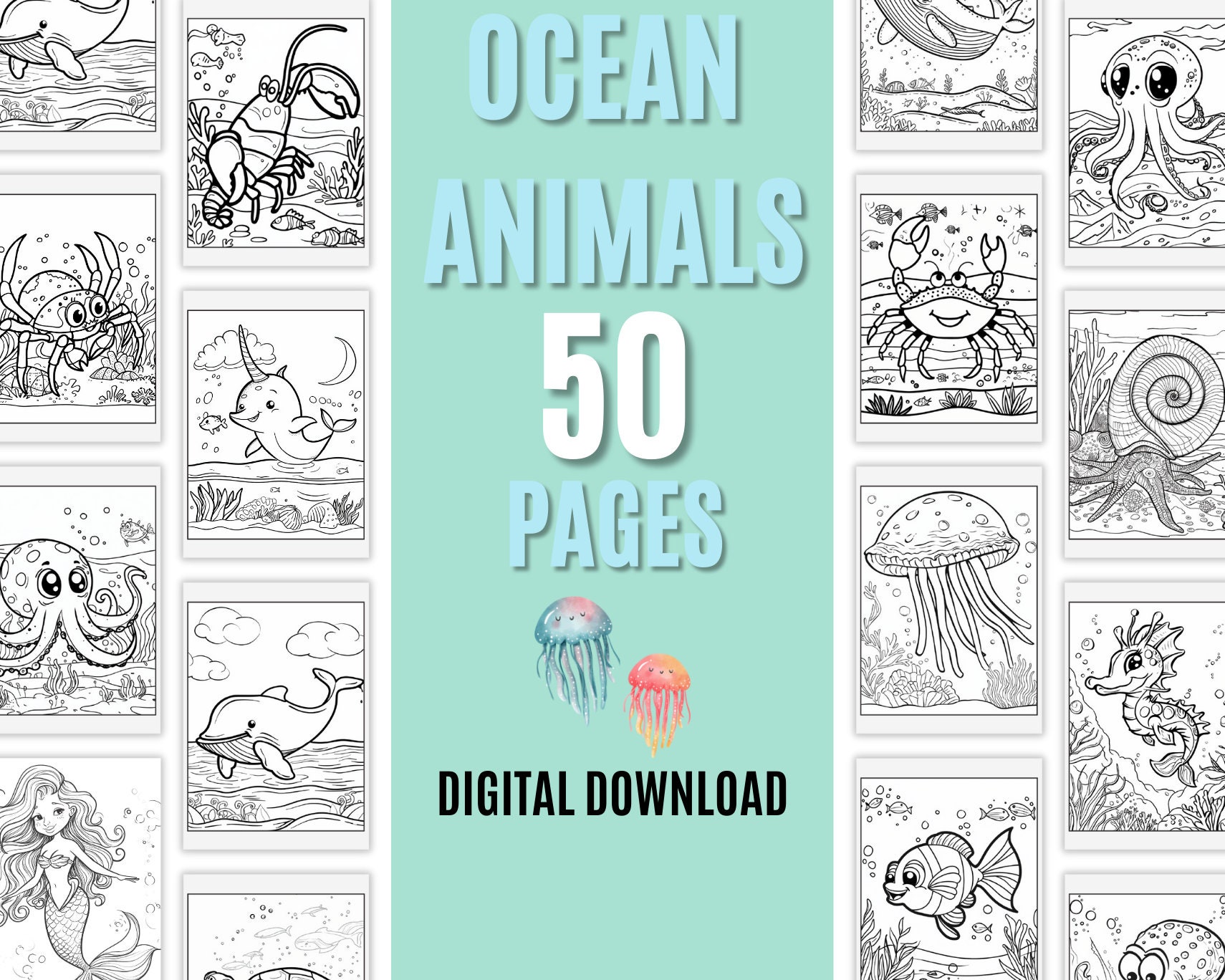 50 Ocean Animals Coloring Pages, Homeschool Art Activities for Kids ...
