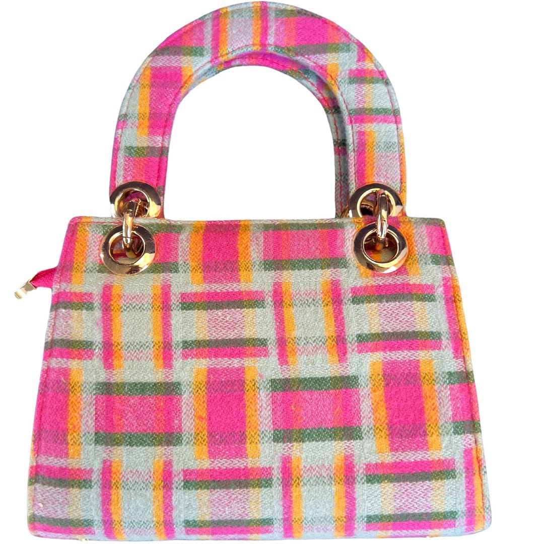 Multi-color Plaid-mini Tote Bag, Pink Plaid Bag, Pink Crossbody ...