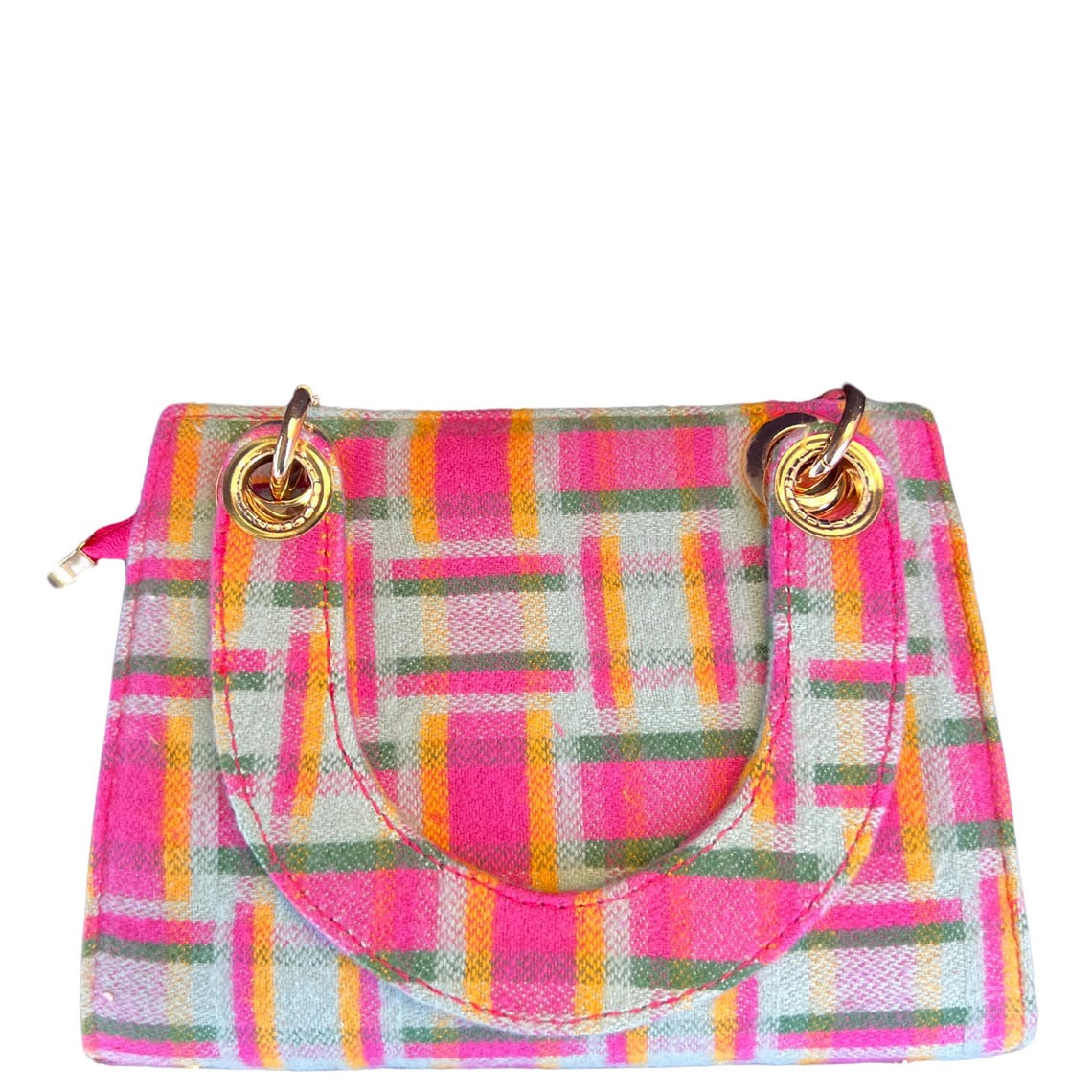 Multi-color Plaid-mini Tote Bag, Pink Plaid Bag, Pink Crossbody ...