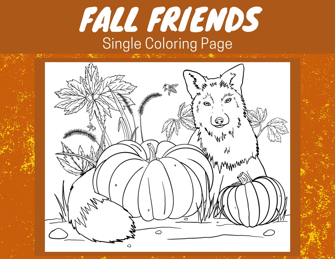 Single Coloring Page, Fox in a Pumpkin Patch - Etsy