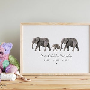Elephant Family Art Print | Animal Family Print, Personalised Family ...