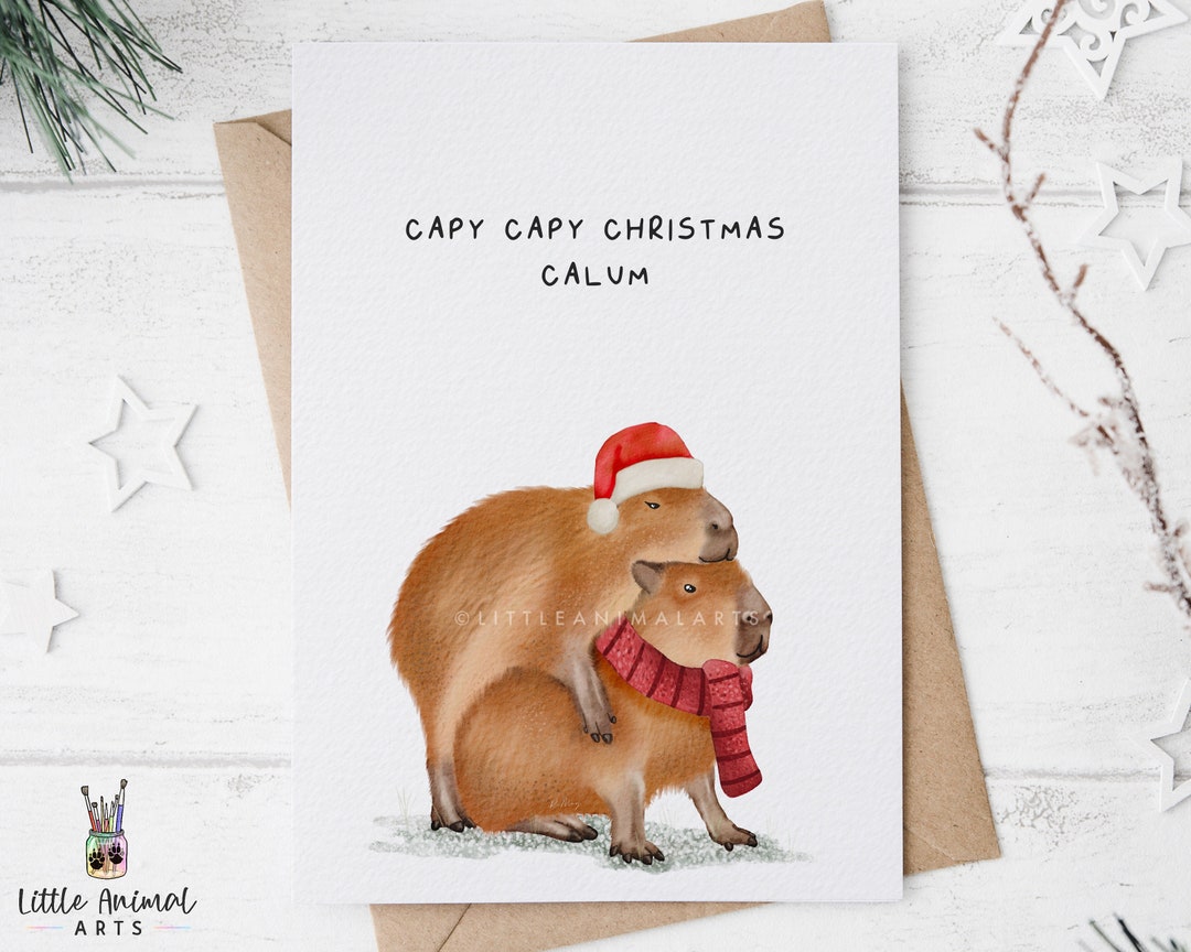 Capybara Couple Christmas Greeting Card • Funny Capy Gifts for ...